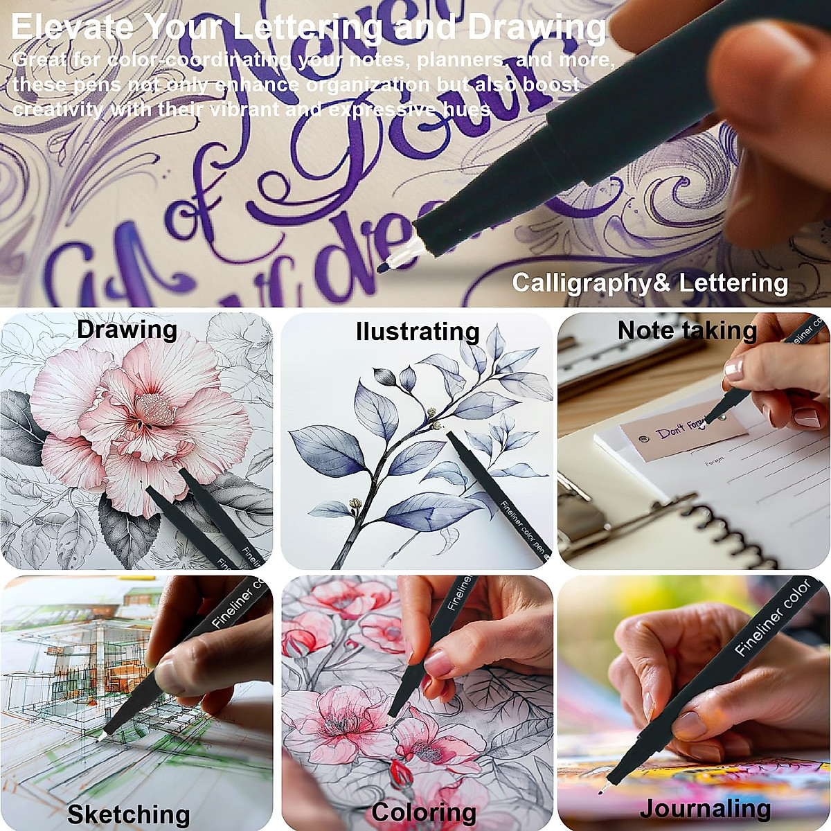 Belenova Fineliner Pens, Set of 24 Fineliners, 0.4 mm Tips Fine Point Markers, Assorted Art Pens, Water-Based Fine Tip Markers for Drawing, Sketching, Journaling and Calligraphy.