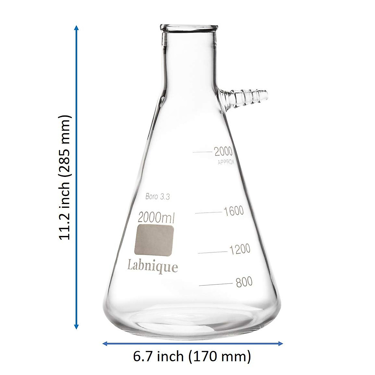 Glass Filtering Flask with Upper Tubulation, 2000ml