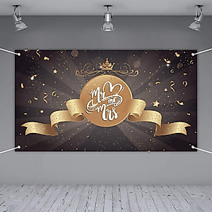 Mr & Mrs Backdrop Banner, Fabulous Crown Ribbon Photo Studio, Just Married, Adults Wedding Anniversary Engagement Party Supplies, Bride Shower / Outdoor Party Yard Sign
