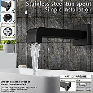 SOOOHOT Shower Fixtures, Black Shower Faucet Set with 6 Inch Matte Black Shower Head and Tub Spout, Black Shower Head and Handle Set (Valve Included)