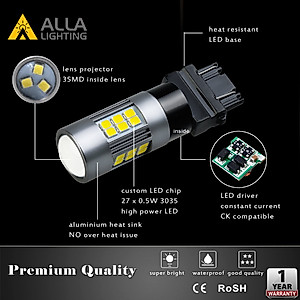Alla Lighting Super Bright 2000lms T25 3156 3157 LED Bulbs, 6000K White Back-up Reverse Lights, DRL, Turn Signal, Brake Tail Lights Replacement, 3035 27-SMD 3056 3156K 3157K 3057 3047 4114 3457 3456