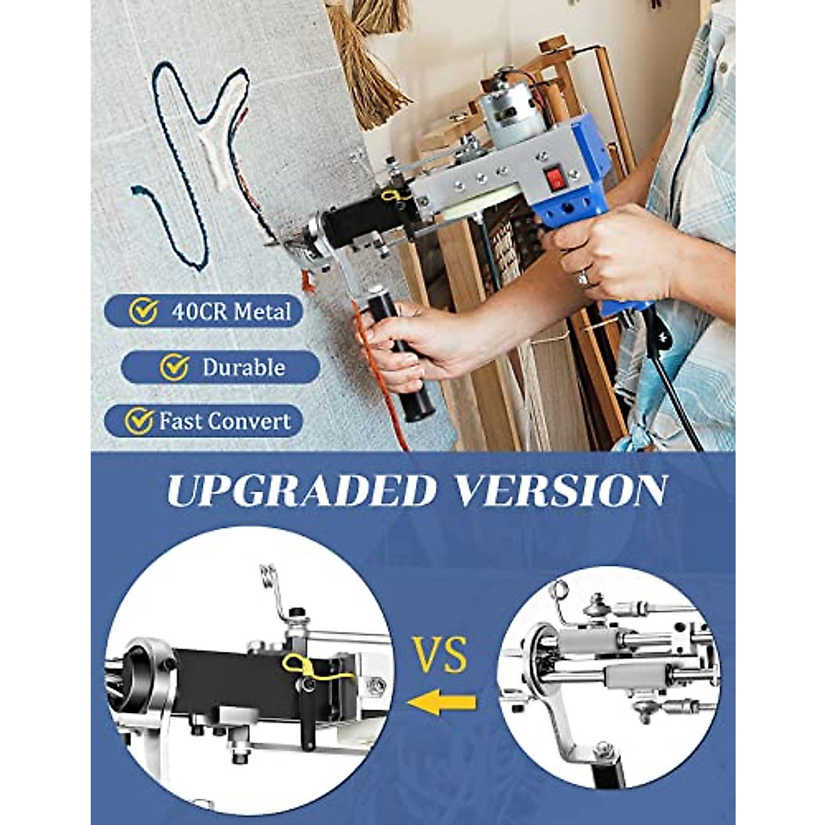 Tufting Gun, Carpet Weaving Machine, 2 in 1 Cut and Loop Pile Electric Tufting Gun, 5-45 Stitches/s High Speed Rug Gun, 4-19mm Adjustable Pile Height, Hand Tufting Gun for Handmade DIY (Tufting cloth)