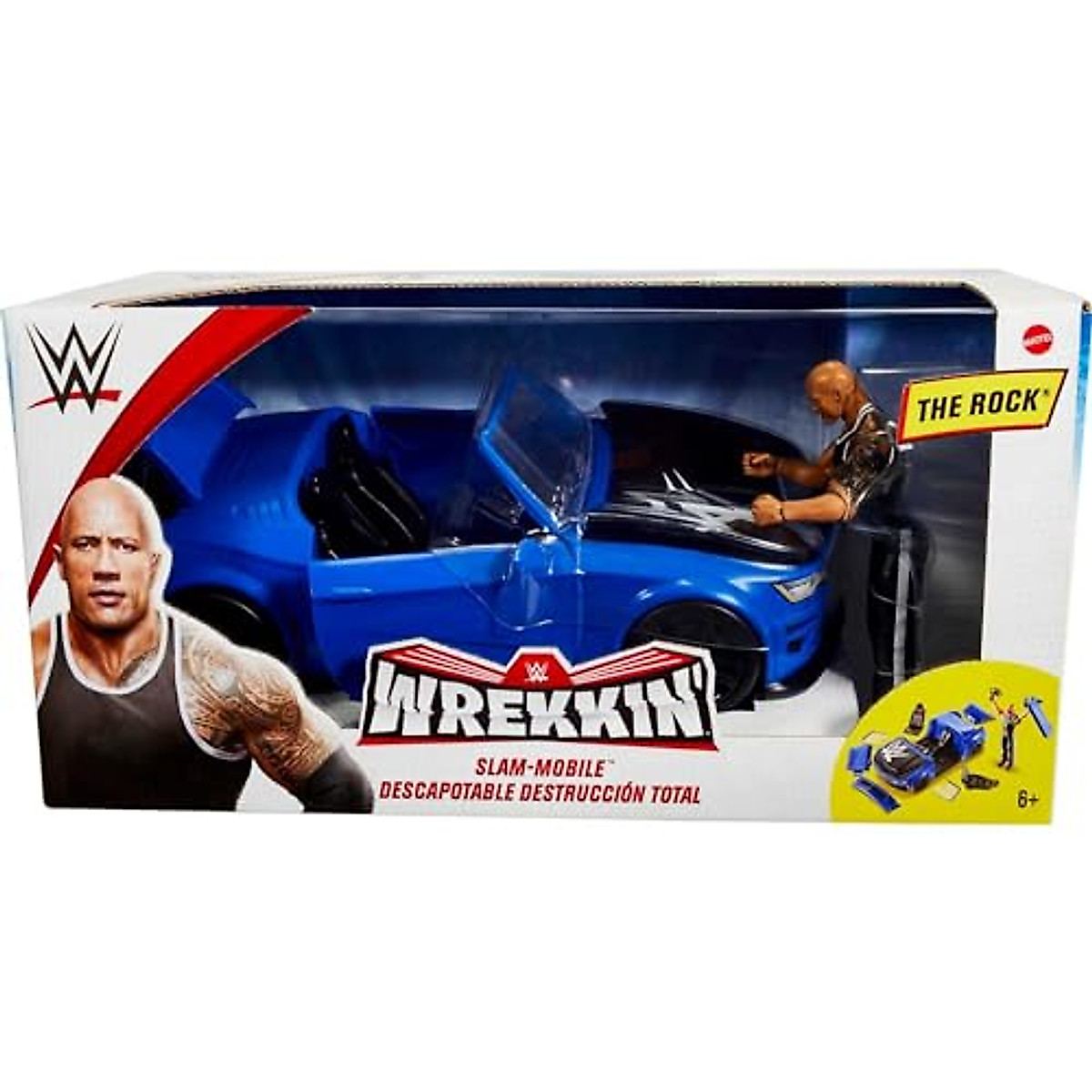 Mattel WWE Slam Mobile Wrekkin Vehicle Breakaway Car with Mattel WWE The Rock, for 6-Inch Action Figure