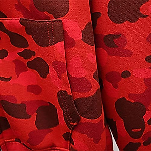 Men's Hoodie Shark Mouth Full Zip Jackets Oversized Long Sleeve Coat Trendy Hip Hop Tops Full Zip Hoodie for Men RED-M