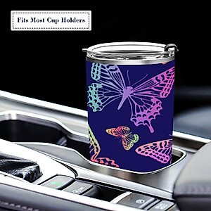 Blueangle 12oz Tumbler with Lid and Straw, Stainless Steel Vacuum Insulated Water Coffee Tumbler Cup,Rainbow Butterflies Travel Mug Thermal Cup for Hot and Cold Drinks（84）