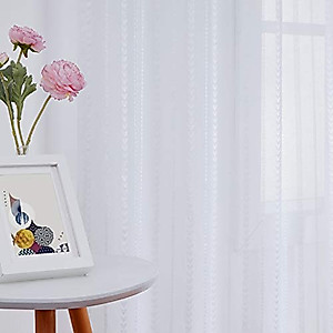 Fragrantex White Valances for Windows 1 Pack Pinstriped Sheer Window Toppers for Bay Window with Arrow Pattern Farmhouse Cafe Small Bathroom Valance Curtains 17" L,Rod Pocket,54" Wx17 Lx1