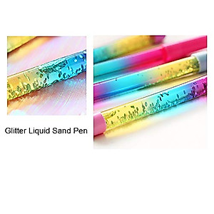 4pcs Fairy Stick Ballpoint Pen Glitter Liquid Sand Pen Bling Rainbow Dynamic Crystal Ball Pen Gel Ink Pen Student Pen Rollerball Pens for Women Girl Gift Stationery School Office Supplies (Black Ink)