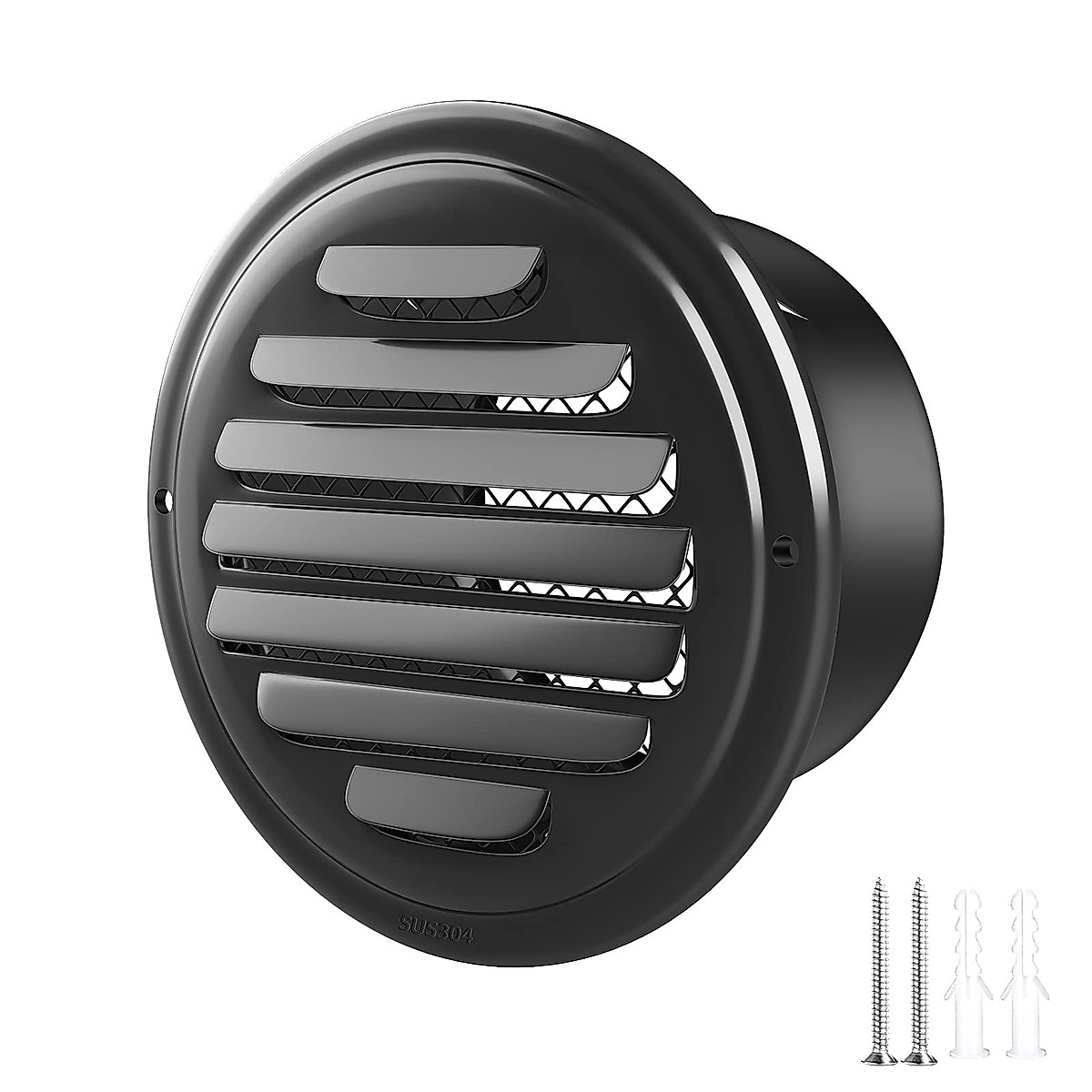 6inch 304 Stainless Steel Air Vents Cover, piiyoosnn Louvered Grille Cover Vent Flat Ducting Air Vent Wall Inlet with Built-in a Fly Screen Mesh for HVAC Ventilation