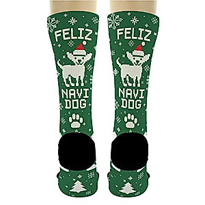 Dog Lovers Gifts Feliz Navi Dog Paw Print Socks Christmas Accessories 1-Pair Novelty Crew Socks