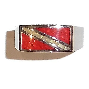 Dive Flag Ring - Tarnish-Free Rhodium-Plated Bronze, with Inlay of Simulated Red Coral and Mother-of-Pearl Chips (12)