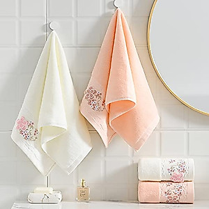 YiLUOMO Pink Hand Towels Set of 2 Stereoscopic Flower Embroidered Decorative 100% Cotton Super Soft Highly Absorbent Terry Hand Towels for Bathroom Gift 13 x 29 Inch