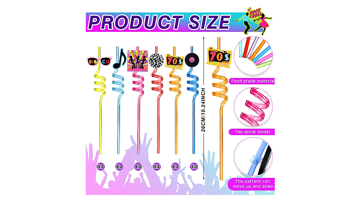 Vesici 70s Disco Theme Straws - Reusable Retro Party Favors