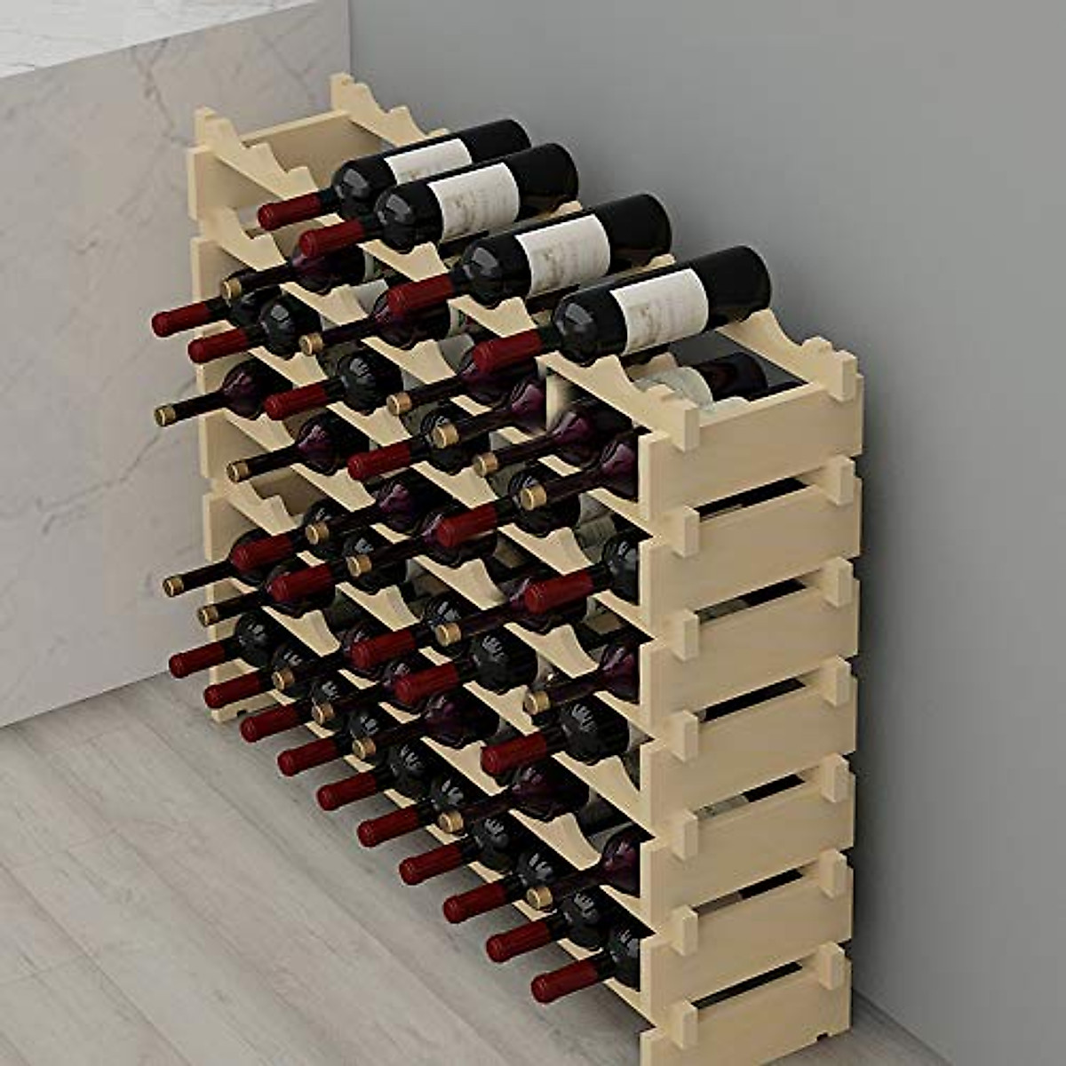 SogesGame Wine Rack,Stackable Modular Wine Rack 60Slots Storage Stand Free Standing Solid Natural Wood Wine Holder, Wobble-Free Display Shelves for Kitchen, Pantry, Wine Cellar, Basement(10 X 6 Rows)