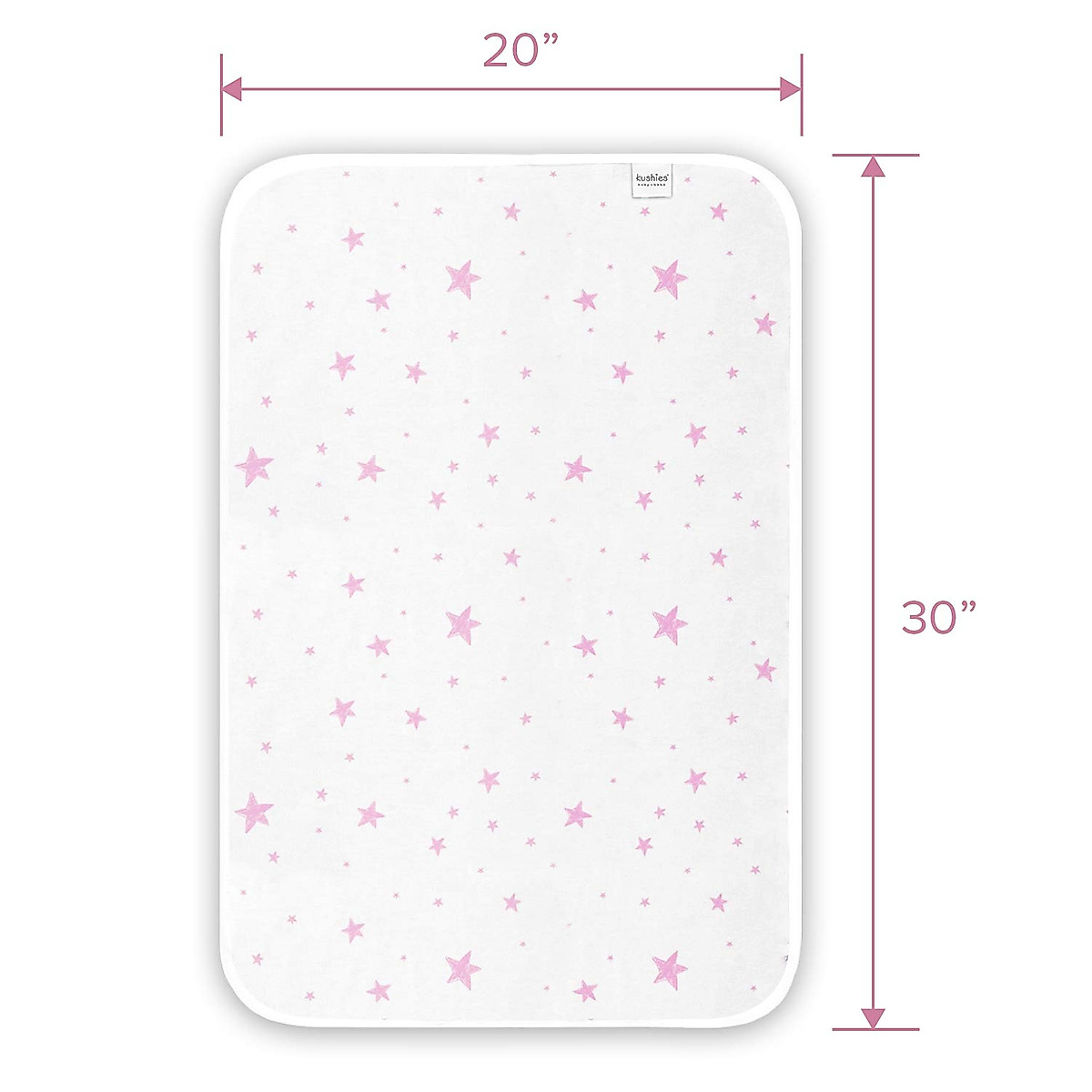 Kushies Deluxe Waterproof Changing Pad Liners - 20 x 30 inches Baby Changing Table Pad Covers - Baby Changing Pads in Pink Stars - Diaper Changing Pad Cover Waterproof for Changing Station