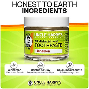 Uncle Harry's Pack of 2 Cinnamon Remineralizing Toothpaste | Natural Whitening Toothpaste Freshens Breath & Promotes Enamel | Vegan Fluoride Free Toothpaste (2 Pack of 3oz Jars)