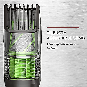 Remington Vacuum Beard Trimmer, 11 Setting Adjustable Length Comb (2-18mm), Vacuum Trimmer for Beard, Mustache, and Stubble, Rechargeable Lithium Power, Washable, Removable Blades