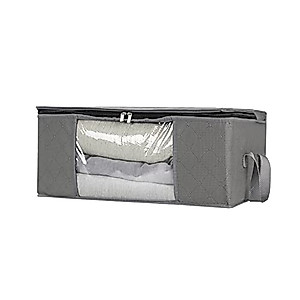 MANZOO Storage Bag Organizer Clothes Containers with Reinforced Handle for Comforters, Blankets, Bedding, Foldable Sturdy Zipper, Clear Window, 6 PC Pack, 35L, Grey