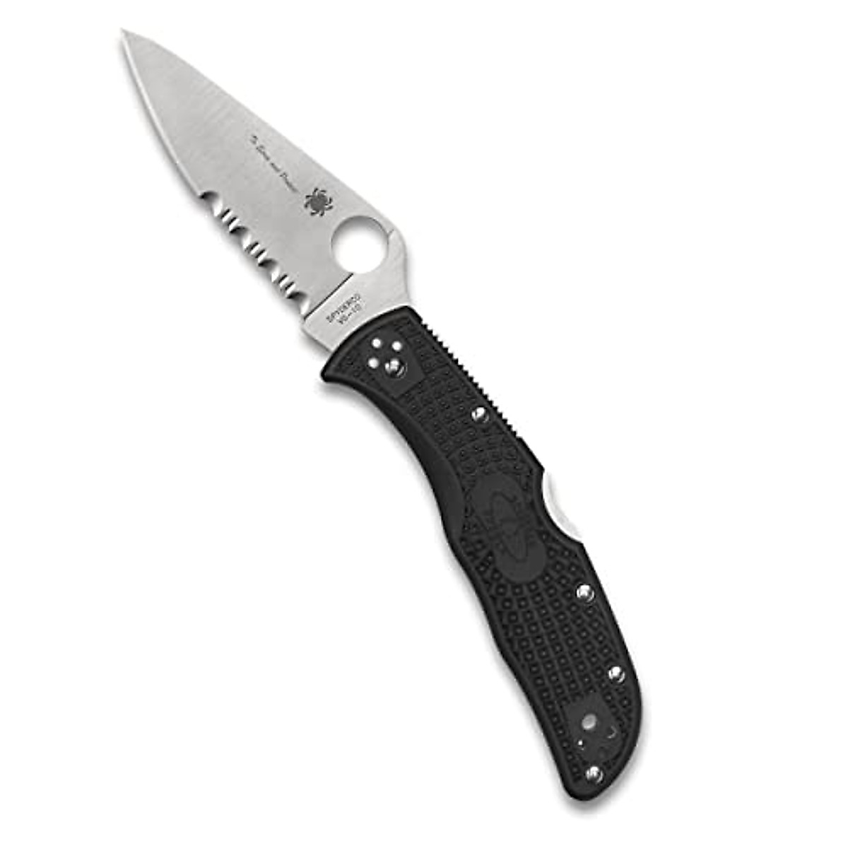Spyderco Endela Lightweight Knife with Flat Ground Steel Blade and Tunnel to Towers Black FRN Handle - CombinationEdge - C243FPSBKBL