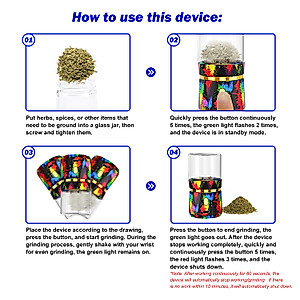 Electric Herb Grinder Portable Mini Spice Crusher Grinders with 2PCS 1.7oz/50ml Glass Jar Herb Chamber USB Rechargeable Automatic Herbal Grinder