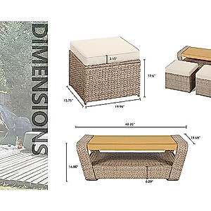 LEISU Outdoor Patio Furniture Sets 3 Pieces Wicker Rattan Outdoor Sectional Sofa Conversation Set for Garden Balcony Backyard Porch (Grey-Ottoman*2+Coffee Table)
