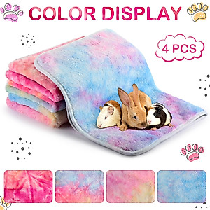 4 Pcs Waterproof Guinea Pig Blankets Washable Small Animal Fleece Bedding Absorbent Guinea Pig Cage Liners Reusable Pet Pee Pad Sleep Mat Pad Cover for Hamster Ferret (Tie Dye Pattern,24 x 16 Inch)