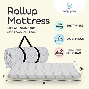 Babylicious Waterproof Pack and Play Mattress Topper - 38" x 26" - Roll Up Style - Breathable Soft Memory Foam - Portable Playard Mattress Topper- Baby Foam Playpen Mattresses for Babies