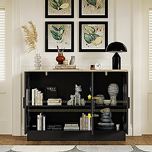 Anystyle Black 3 Door Buffet Cabinet, Coffee Bar Cabinet with Adjustable Shelf, Kitchen Buffet Sideboard for Living Room, Kitchen