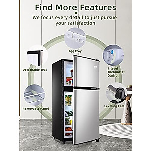 KRIB BLING 3.5 Cu.ft Compact Refrigerators with Freezer, Mini Fridge with 7 Level Temp Adjustable Thermostat, Small Fridge for Apartment, Office, Basement, Silver