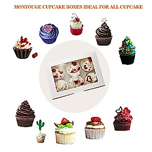 MonYouGe 30-Set Cupcake Boxes Bulk with Clear Display Window Hold 6 Standard Cupcakes, Disposable Food Grade White Cupcake Carrier Cupcake Container, Perfect for Cupcakes Muffins Cookies Pastries