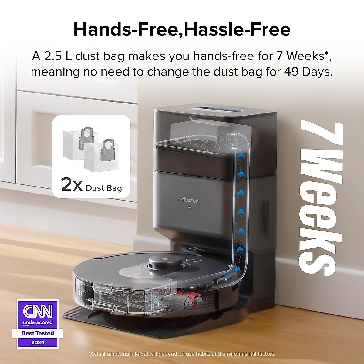 roborock Q5 Max+ Robot Vacuum with Self-Empty Dock, Upgraded from Q5+, 5500 Pa Suction, DuoRoller Brush, Hands-Free Cleaning for up to 7 Weeks, PreciSense LiDAR Navigation, App & Voice Control
