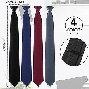Bencailor 4 Pcs 24 Inch Men's Clip-on Ties Solid Color Men's Tie Pretied Clip on Ties for Men Men's Clip on Necktie Men's Button Ties(Black, Charcoal Grey, Navy Blue, Wine Red)