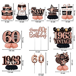 12Pcs 60th Birthday Decorations Women, Including 60th Birthday Honeycomb Centerpieces Decorations, Cake Topper and Candles, 1963 Birthday Table Sign Décor