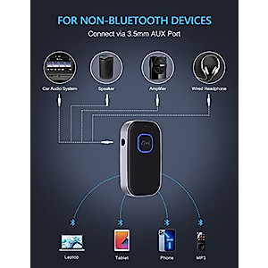 COMSOON Bluetooth 5.0 Receiver for Car, Noise Cancelling Bluetooth AUX Adapter, Bluetooth Music Receiver for Home Stereo/Wired Headphones/Hands-Free Call,16H Battery Life-Black+Silver