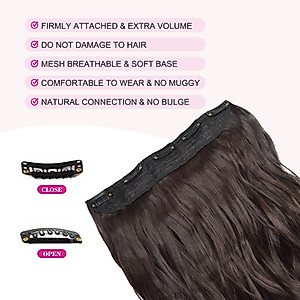 REECHO 16" 1-Pack 3/4 Full Head Curly Wavy Clips in on Synthetic Hair Extensions HE008 Hairpieces for Women 5 Clips 3.9 Oz per Piece - Dark Brown