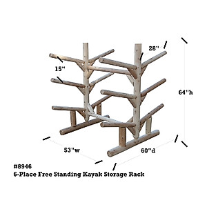 Log Kayak Rack - 6-Place Kayak, Freestanding Kayak Storage Rack, Kayak Racks for Outdoor Storage, Rack Stand, Racks for Surfboards, Surfboard Rack or SUP Storage Rack, Paddle Board Rack - Canyon Brown