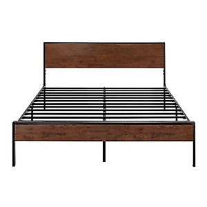 IMUsee Full Size Bed Frame with Wood Headboard and Footboard Platform, Heavy Duty Metal Frame with 12" Under Bed Storage, No Box Spring Needed, Noise Free, Brown