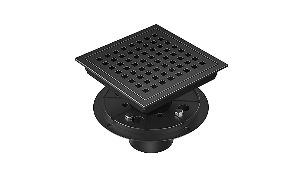 EXF 6" Matte Black Square Shower Drain Kit - Stainless Steel