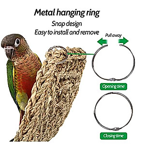 Miayaya 29.13 x 7.48 inch Bird Seagrass Mat Natural Grass Woven Net Hammock Hanging on Parrot Cage with 4 Hooks Parakeet Climbing Rope Ladder Chew Toys for Lovebird Parrot Cockatiel Cockatoo Supplies