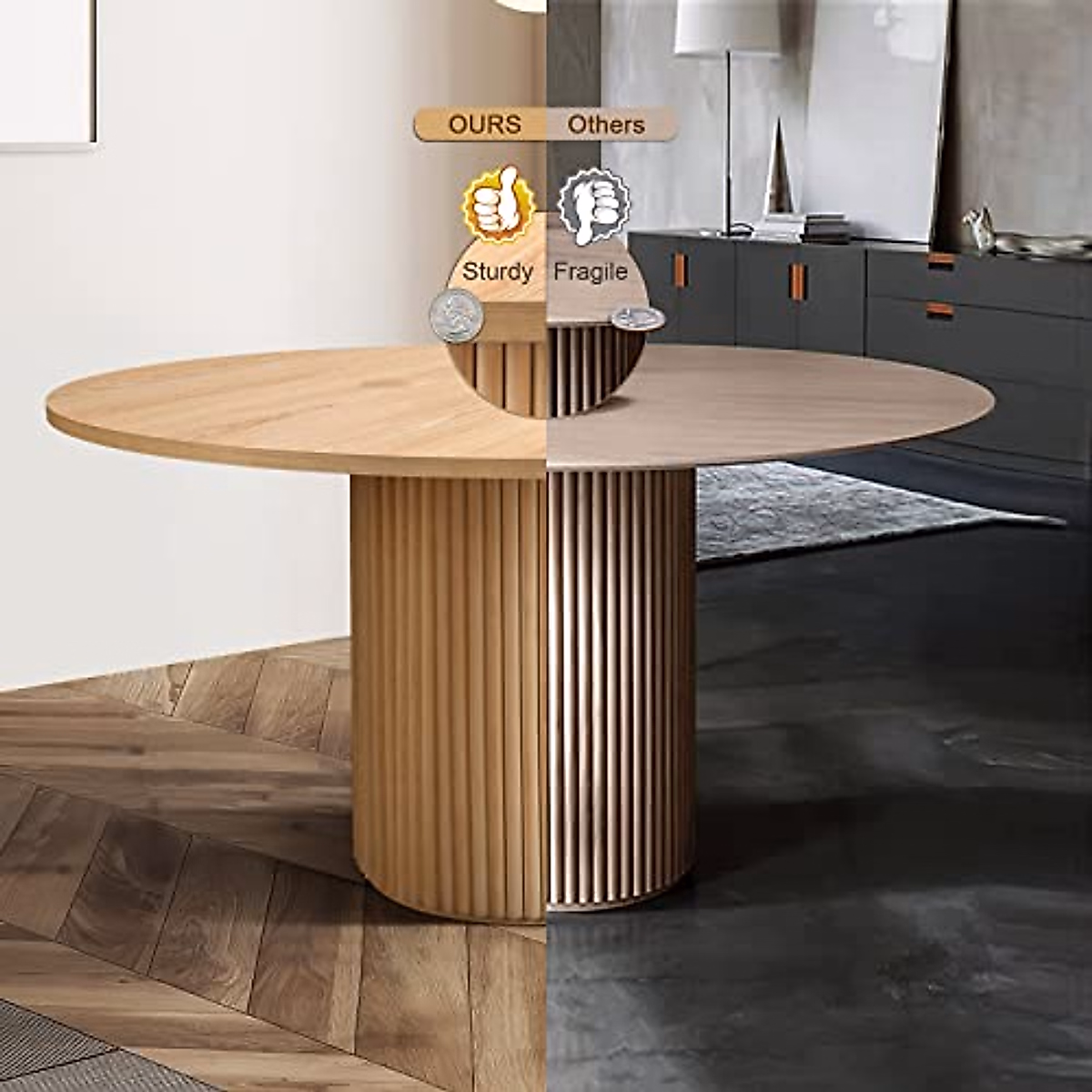 SIMTONAL Round Dining Table Modern Wood Kitchen Table 35'' Circular Tabletop for Leisure Coffee Table,35''L x 35''W x 29.9''H