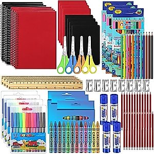 204 Pcs School Supplies for Kids Bulk Back to School Supply Kit School Essential Include Notebook Crayon HB Pencil Color Pencil Watercolor Pen Scissor Sharpener Solid Glue Ruler for Gift