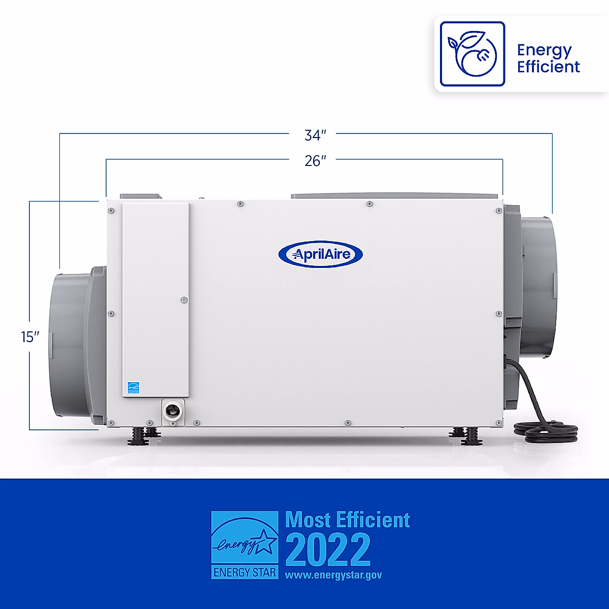 AprilAire E100C Pro 100-Pint Whole-House Dehumidifier with Castors, Energy Star Certified, Commercial-Grade Whole-Home Dehumidifier for Basement, Crawlspace, or Whole House up to 5,500 sq. ft.