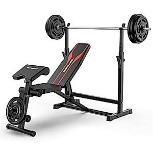 Adjustable Weight Bench, Olympic Workout Bench, Barbell Bench Press Set with Barbell Rack and Bench, Leg Exercises Preacher Curl Rack, Home Exercise Equipment