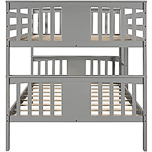 ATH-S Twin Over Twin Bunk Bed with Trundle, Solid Wood Bunk Beds for (White) (Color : Grey, Size : Full Over Full)
