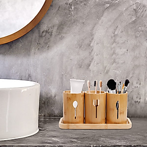 Lyellfe Silverware Holder, Bamboo Utensil Organizer with Tray, Rustic Farmhouse Kitchen Cutlery Flatware Holder Organizer for Spoons, Knives and Forks, Ideal for Kitchen and Restaurant