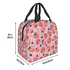 Cute Strawberry Blueberry Reusable Insulated Lunch Bag For Women Men Waterproof Tote Lunch Box Thermal Cooler Lunch Tote Bag For Work Office Travel Picnic