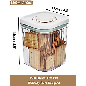 Besmall Food Storage Container with Pop Up Lids and Date Tracker Air Tight Containers with Scoop Clear Dispenser for Snacks, Candy, Salt, Herbs, Spices, Sugar, Coffee, 1.2L/ 40oz