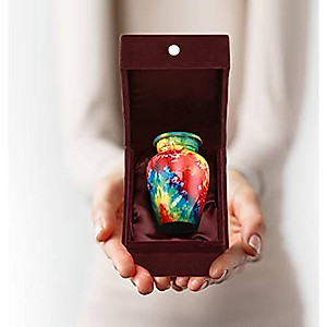 Tie Dye Keepsake Urn | Tiedye Mini Cremation Urn for Ashes | Multi Color Token Urn | Colors of Life Urn | Color Burst Tie-Dye Memorial Sharing Urn with Velvet Case & Bag (Keepsake)