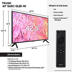 SAMSUNG 43-Inch Class QLED 4K Q60C Series Quantum HDR, Dual LED, Object Tracking Sound Lite, Q-Symphony, Motion Xcelerator, Gaming Hub, Smart TV with Alexa Built-in (QN43Q60C, 2023 Model)