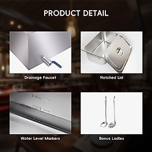 3-Pan Commercial Food Warmer, 36 Qt Electric Steam Table, Stainless Steel Bain Marie with Tempered Glass Cover, 1500W Countertop Food Warmer 86-185°F Temp Control for Catering, Restaurant, Silver