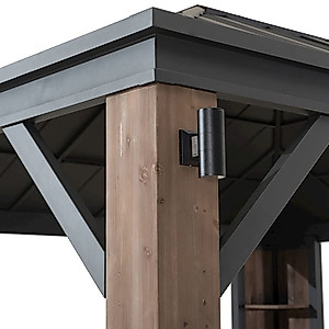 Sunjoy 12 x 14 ft. Hardtop Gazebo with Solar Powered, Cedar Wood Framed Steel Hardtop Gazebo with LED Lighting, Bluetooth Sound and Storage Racks by SummerCove